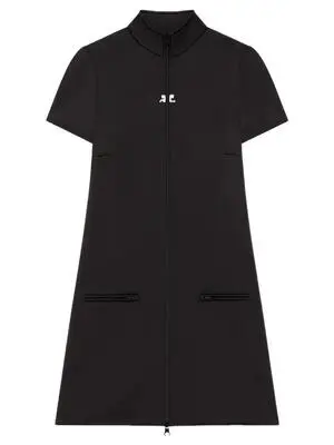 COURREGES Short Sleeve Mock Neck Tracksuit Mini Dress - Black