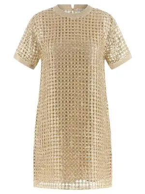 Brunello Cucinelli Sequined Knit Mini Dress - Nude