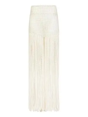 Alaïa Beaded Knit Fringe Pants - White