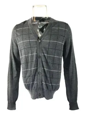 Dunhill V-neck Long-sleeve Sweater With Checkered Pattern - Black