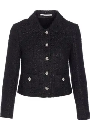 Tagliatore Textured Tweed Jacket With Metal Button Detail - Black