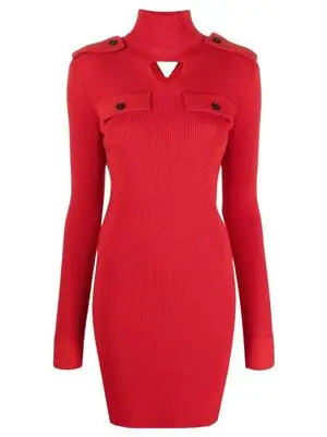 Bottega Veneta Cut-out Triangle Fitted Dress - Red