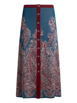 Etro Etro Pattern-Jacquard Button Detailed Midi Skirt Light Blue