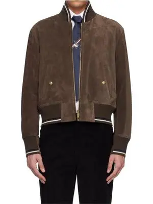 Thom Browne Suede Leather Bomber Jacket - Dark Brown