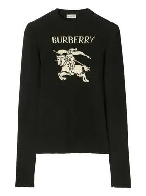 Burberry Burberry Shona Equestrian Intarsia Knitted Sweater Black/green