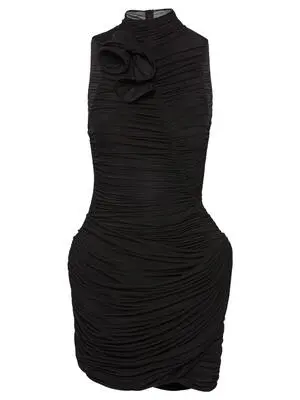 Magda Butrym Ruched Floral Appliqué Mini Dress - Black