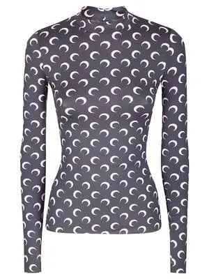 MARINE SERRE Crescent Moon Print Long Sleeve Top - Gray