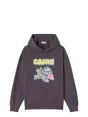 GANNI Ganni Oversized Puppy Print Hoodie Dark Grey