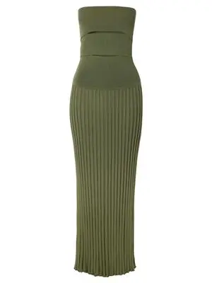 Christopher Esber Slash Strapless Ribbed Knit Maxi Dress - Green