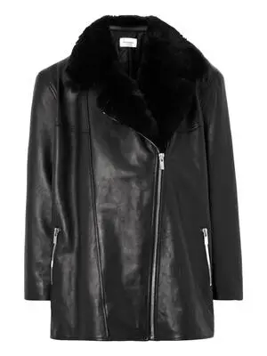 Magda Butrym Leather Coat With Fur Trim - Black