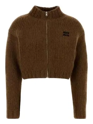 Miu Miu Cropped Zip-up Cardigan - Brown