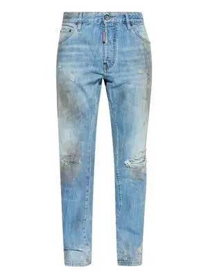 Dsquared2 Distressed Logo Patch Jeans - Blue