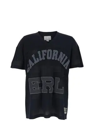 ERL Mesh Logo V-neck Short Sleeve Polo Shirt - Black