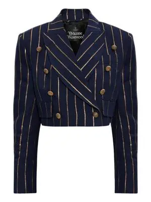 VIVIENNE WESTWOOD Cropped Double-breasted Blazer With Striped Detail - Navy