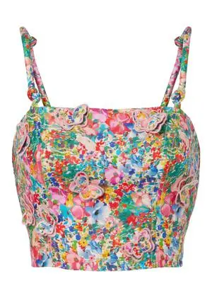 Farm Rio Peasant Floral Butterflies Top - Multicolor