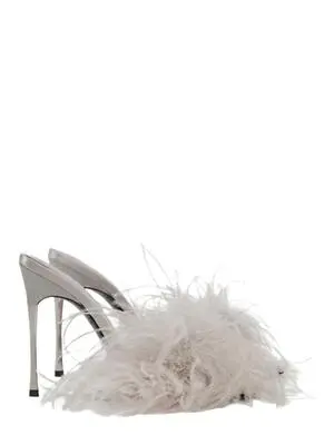 Gucci Feather Embellished Stiletto Slide Sandals - Grey