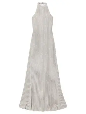 TOM FORD Metallic Halterneck Ribbed Knit Maxi Dress - Silver