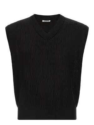 Auralee Ribbed Knit V-neck Vest - Black