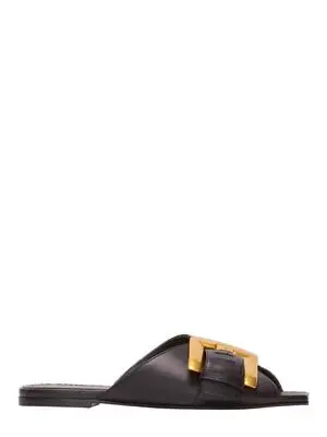 Balmain Balmain Anthem Flat Sandals With Gold Buckle Black