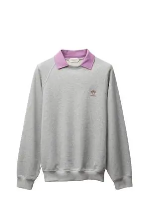 Versace Logo Embroidered Polo Sweatshirt - Gray, Lavender