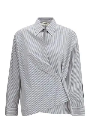 Fendi Striped Asymmetric Long-sleeve Shirt - Gray