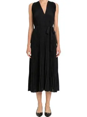 TWINSET Pleated V-neck Midi Dress - Black