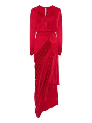 Valentino Garavani Crepe Satin Gown With Draped Details - Red
