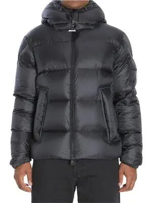 Moncler Logo Patch Hooded Down Puffer Jacket - Black