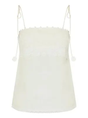 Valentino Garavani Lace Trim Spaghetti Strap Sleeveless Top - Ivory White