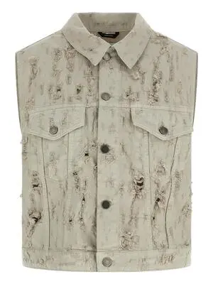 HAIKURE Collared Distressed Denim Vest - Nude