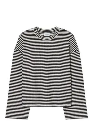 Closed Striped Longsleeve Knit Top - Black