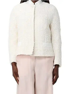 Max Mara Bouclé Jacket With Frayed Edges - White