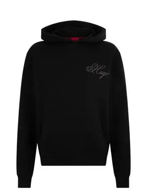 Hugo Boss Logo Embroidered Cotton Hoodie - Black