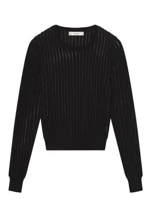 FRAME Sheer Ribbed Knitted Sweater - Black