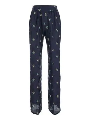 FORTE_FORTE Forte Forte Floral Embroidered High Waisted Wide Leg Trousers Black