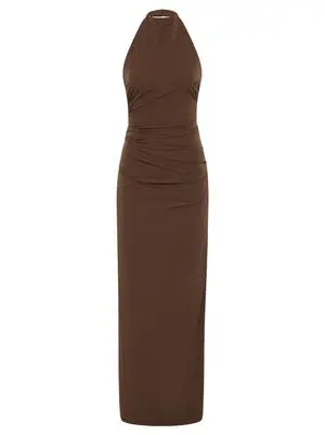 SIR. Halterneck Ruched Maxi Dress - Brown