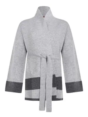 Max Mara Belted Cardigan With Stand-up Collar - Gray