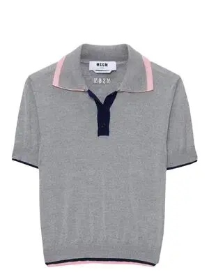 MSGM Contrast Trim Knit Polo Shirt - Grey