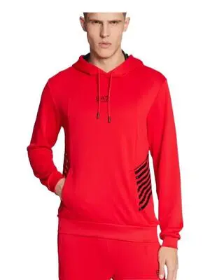 EA7 Logo Drawstring Hoodie - Red