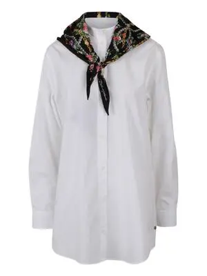 Dolce & Gabbana Poplin Shirt With Detailed Scarf Accent - White