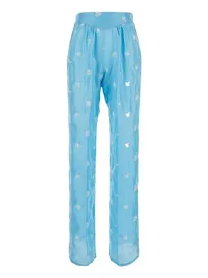 FORTE_FORTE Embroidered High-waisted Flared Trousers - Blue