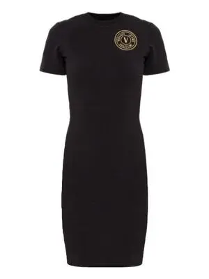 Versace Logo Printed Crewneck Dress - Black