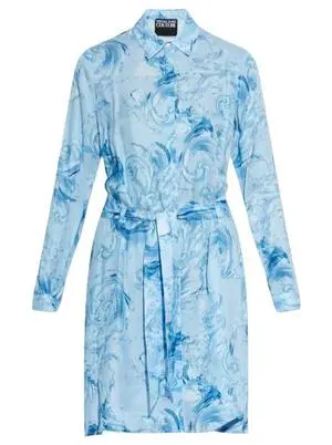 Versace Long-sleeved Printed Mini Dress - Blue