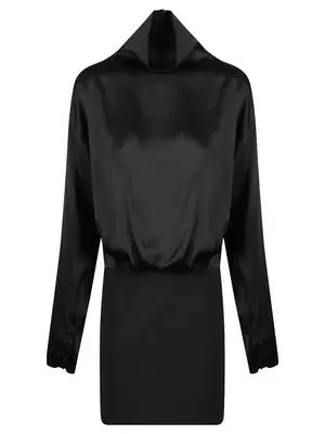 DONDUP Mini Dress With High Neck And Long Sleeves - Black