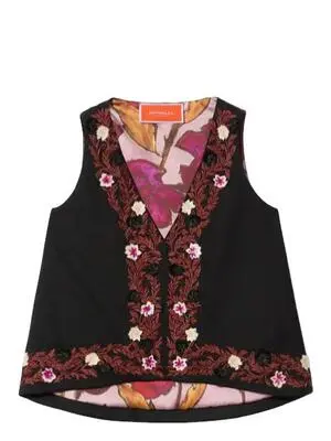 La DoubleJ Scala Floral V-neck Top - Black
