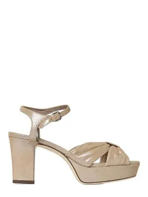 JIMMY CHOO Heloise 80 Round Toe Platform Sandals - Light Brown