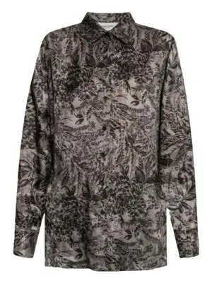 GOLDEN GOOSE Printed Lapel Collar Long Sleeve Shirt - Grey