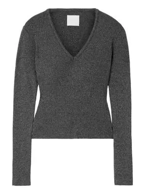 Citizens Of Humanity Ribbed V-neck Long Sleeve Sweater - Black