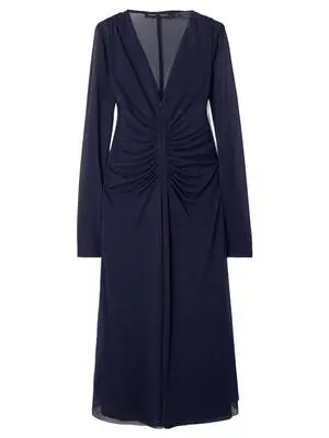 Proenza Schouler Pleated V-neck Midi Dress - Navy Blue