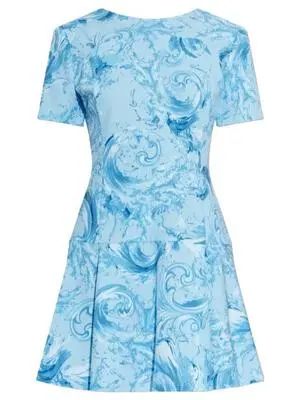 Versace Versace Jeans Couture Baroque Printed Crewneck Mini Dress Blue